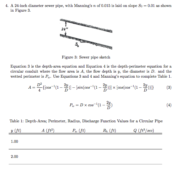 Solved A 24-inch diameter sewer pipe, with Manning's n of | Chegg.com