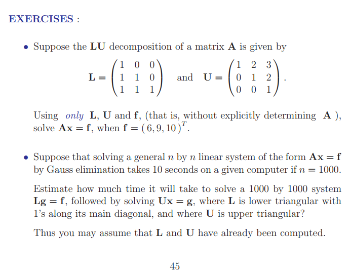 Solved Exercises Suppose The Lu Decomposition Of A Matrix