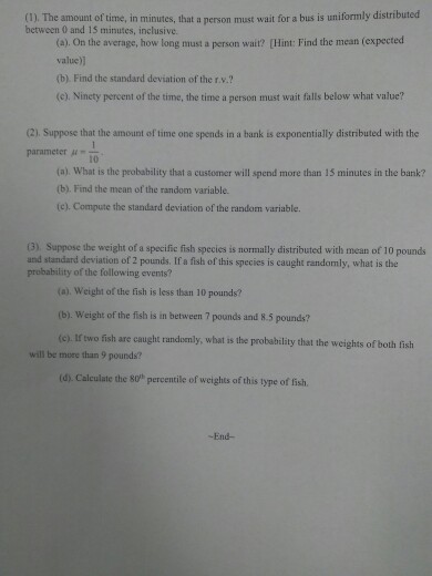 Solved (1). The amount of time, in minutes, that a person | Chegg.com