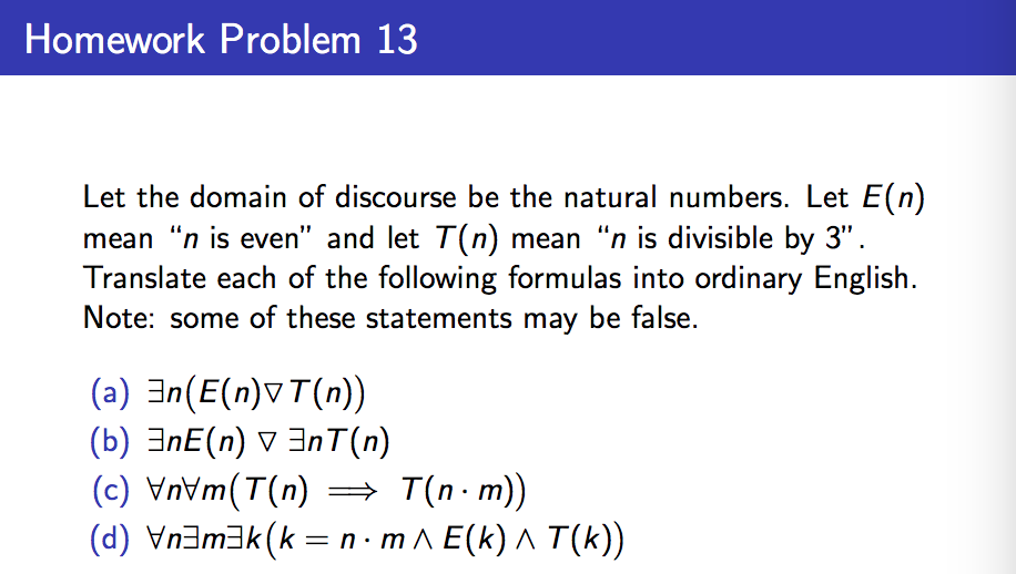 Solved Homework Problem 13 Let the domain of discourse be | Chegg.com