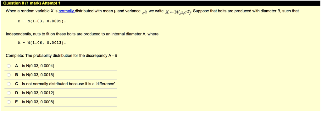 Solved Question 8 (1 mark) Attempt 1 When a random variable | Chegg.com Solved Question 8 (1 mark) Attempt 1 When a random variable | Chegg.com