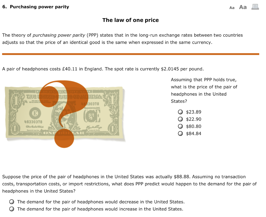 Solved 6. Purchasing power parity Aa Aa The law of one price | Chegg.com