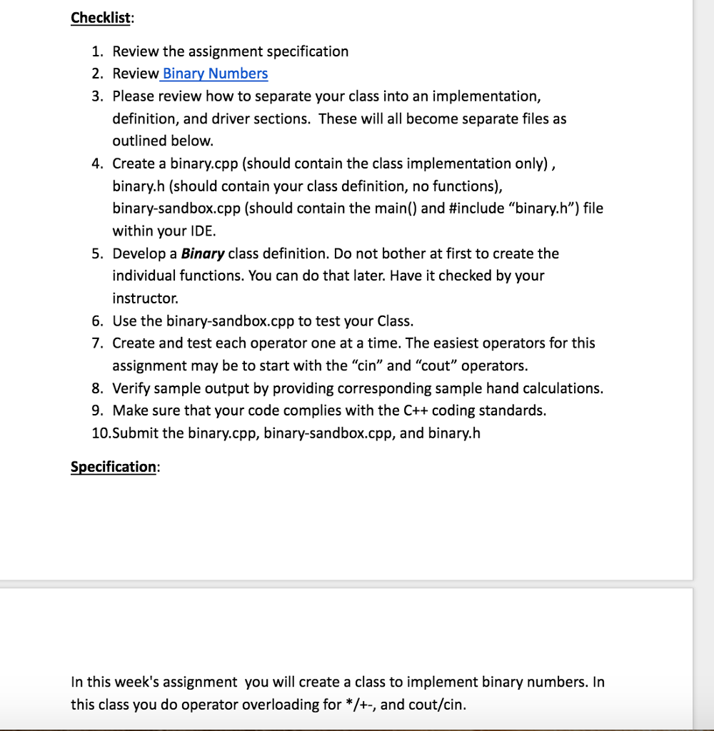 Solved Checklist: 1. Review the assignment specification 2. | Chegg.com