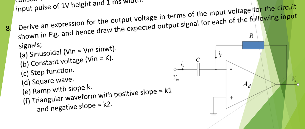 Solved Derive an expression for the output voltage in terms | Chegg.com