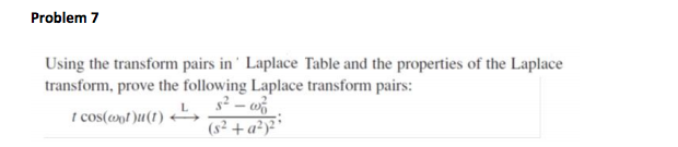 Solved Problem 7 Using the transform pairs in Laplace Table | Chegg.com