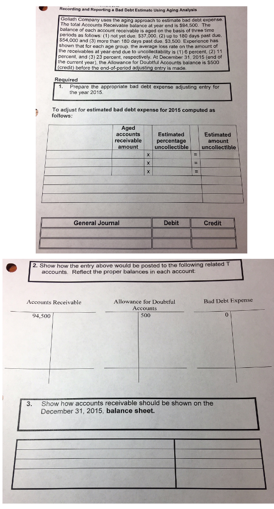 Solved Goliath Company uses the aging approach to estimate | Chegg.com