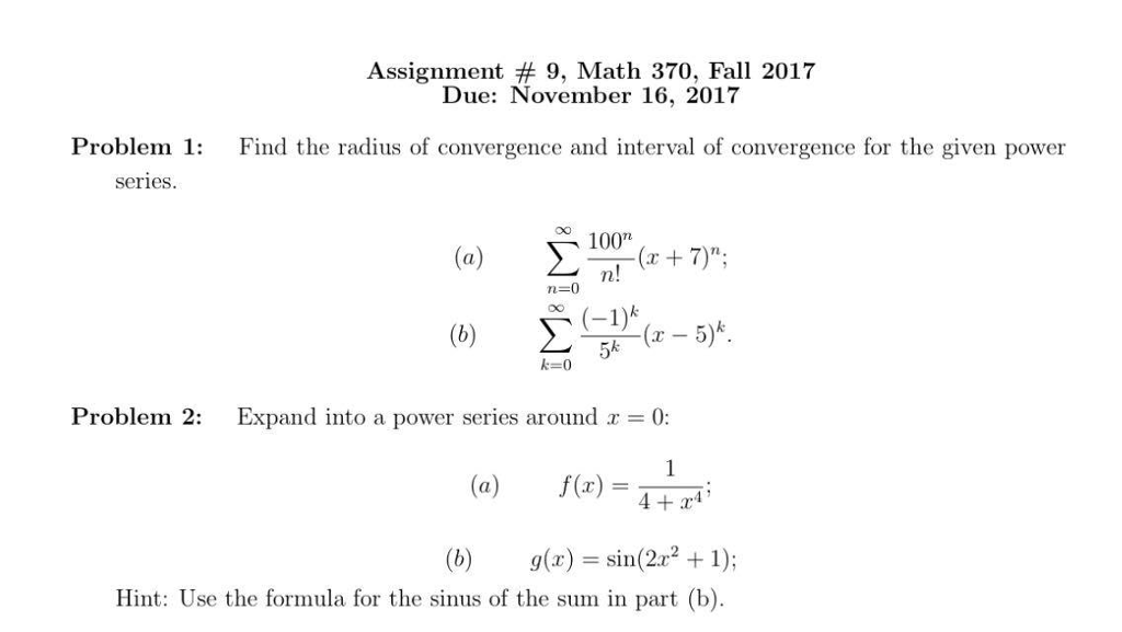 Solved Assignment # 9, Math 370, Fall 2017 Due: November 16, | Chegg.com