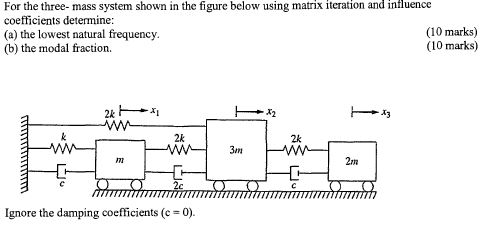 Solved For the three- mass system shown in the figure below | Chegg.com
