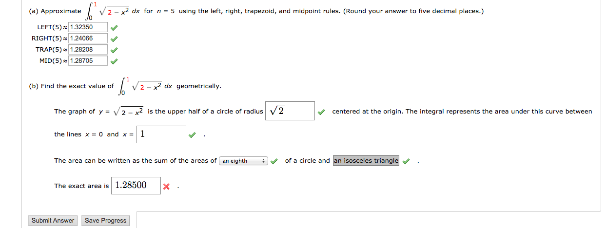 Solved Approximate integral_0^1 squareroot 2 - x^2 dx for n | Chegg.com