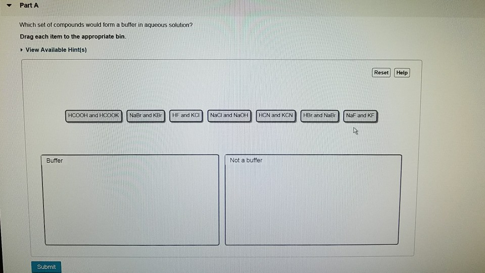 Solved Part A Which set of compounds would form a buffer | Chegg.com