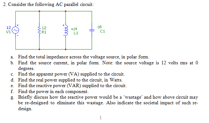 Solved 2. Consider the following AC parallel circuit 12 12 | Chegg.com