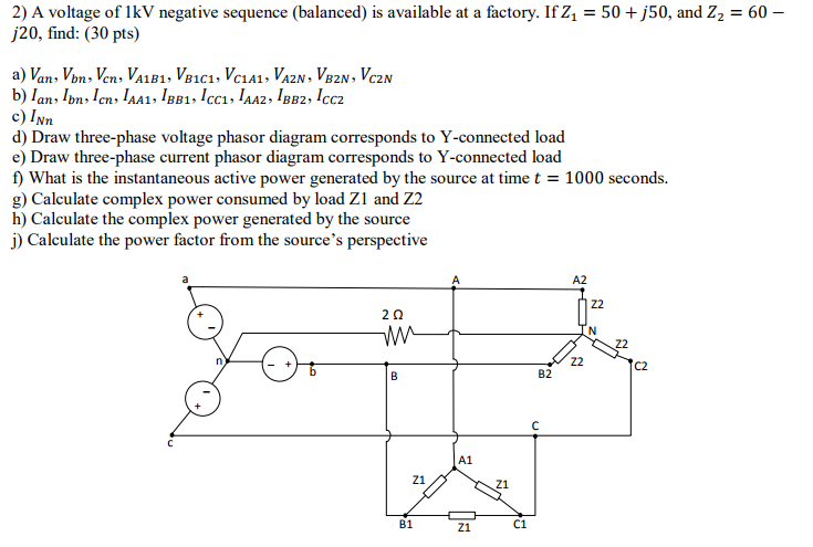 Solved 2) A voltage of 1 kV negative sequence (balanced) is | Chegg.com