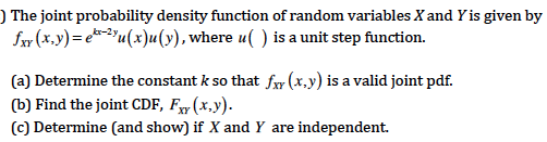 Solved ) The joint probability density function of random | Chegg.com