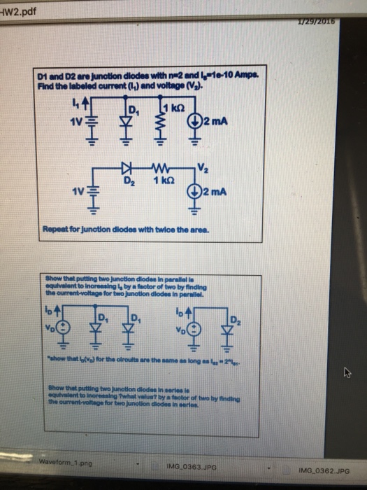 Solved D1 and D2 are junction diodes with n = 2 and I_s = | Chegg.com