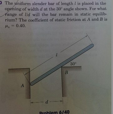 Solved The uniform slender bar of length I is placed in the | Chegg.com