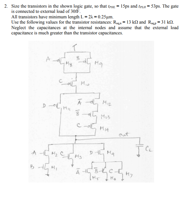 Size the transistors such that tPHL = 15 ps and tPLH | Chegg.com