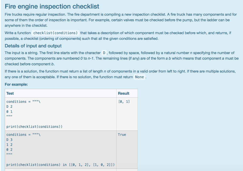 Fire engine inspection checklist Fire trucks require | Chegg.com