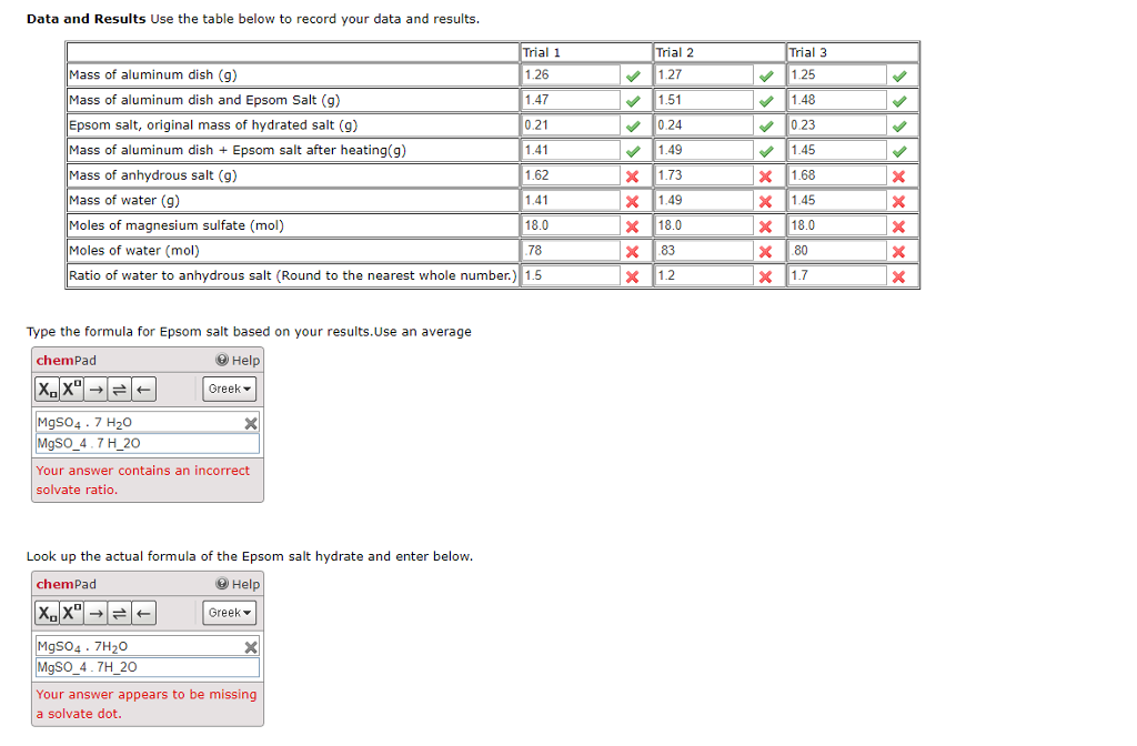 Solved Data and Results Use the table below to record your | Chegg.com