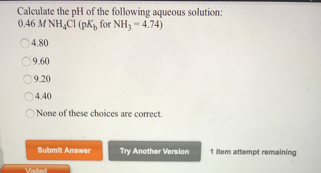 Solved Calculate the pH of the following aqueous solution: | Chegg.com