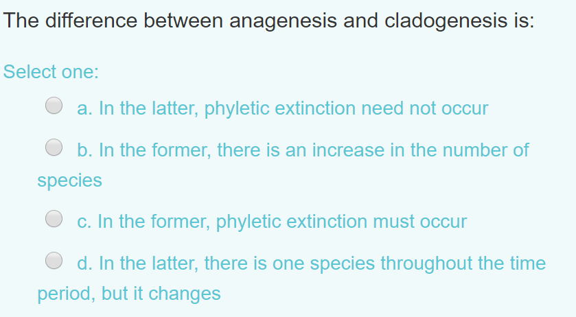 Solved The difference between anagenesis and cladogenesis | Chegg.com