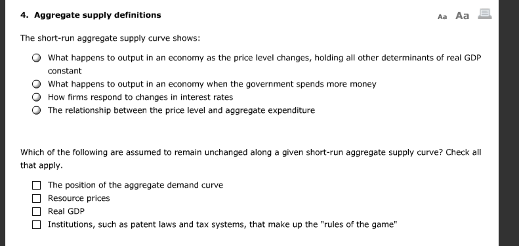 Solved The short-run aggregate supply curve shows: What | Chegg.com