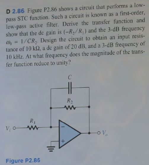 Solved Figure P2.86 shows a circuit that performs a low-pass | Chegg.com