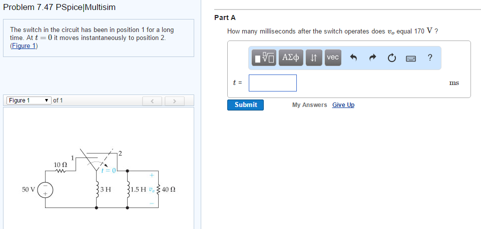 Solved The switch in the circuit has been in position 1 for | Chegg.com