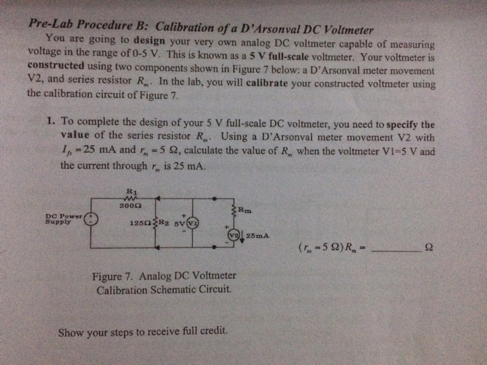 Solved Pre-Lab Procedure B: Calibration of a D'Arsonval DC | Chegg.com