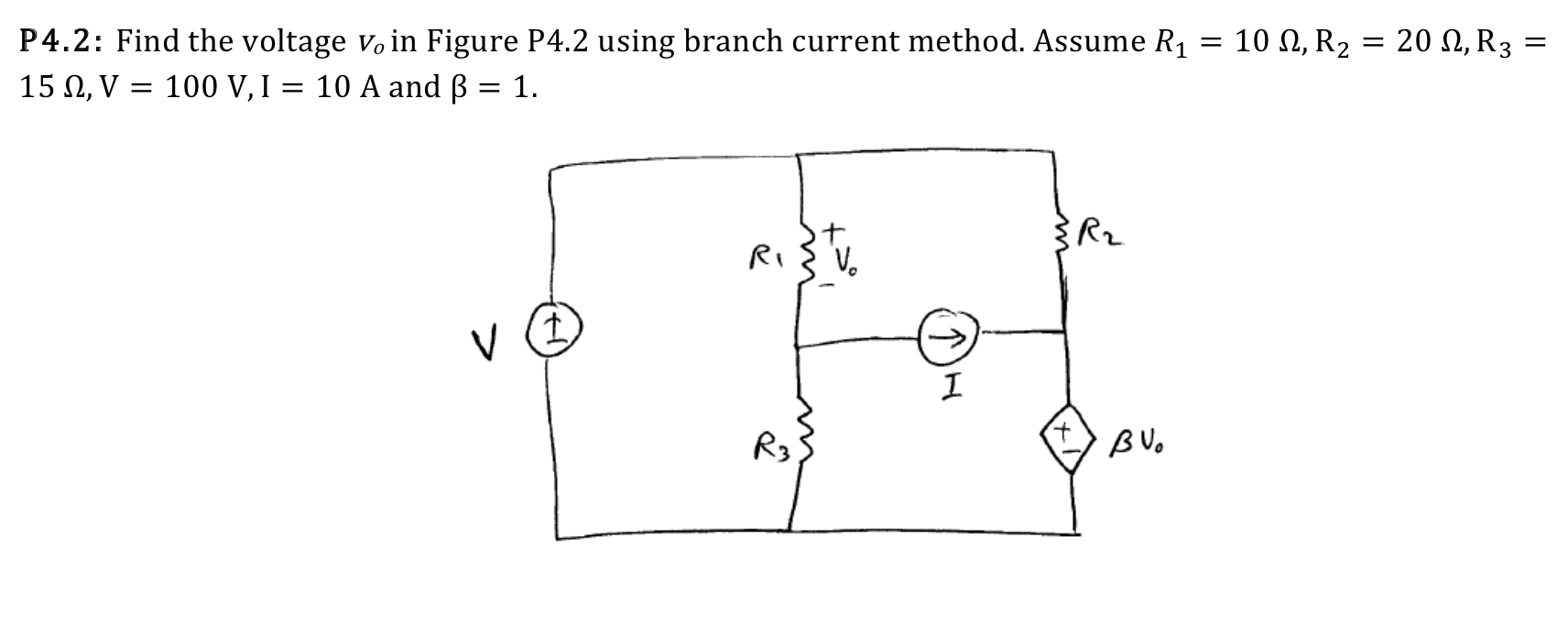 Solved Find the voltage vo in Figure P4.2 using branch | Chegg.com
