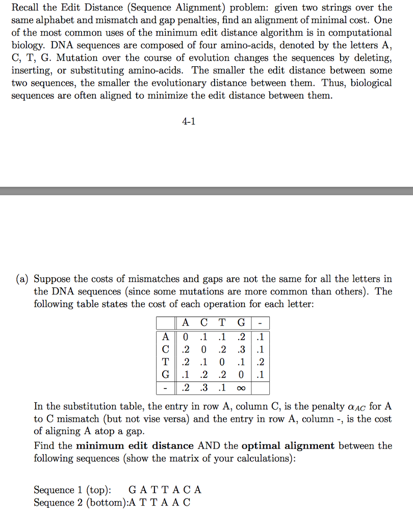 Recall the Edit Distance (Sequence Alignment) | Chegg.com