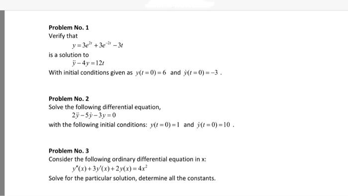 Solved Verify that y = 3e^2t + 3e^-2t - 3t is a solution to | Chegg.com