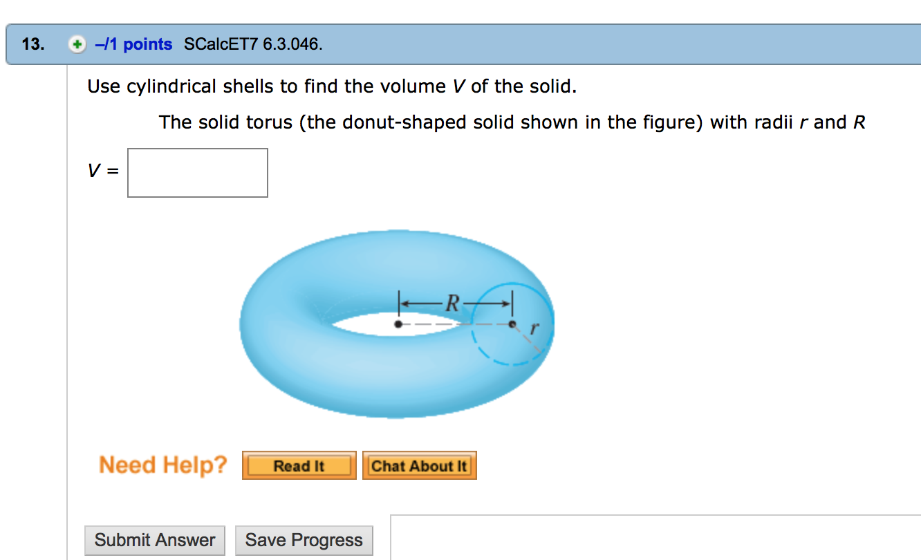 Solved Use cylindrical shells to find the volume V of the | Chegg.com