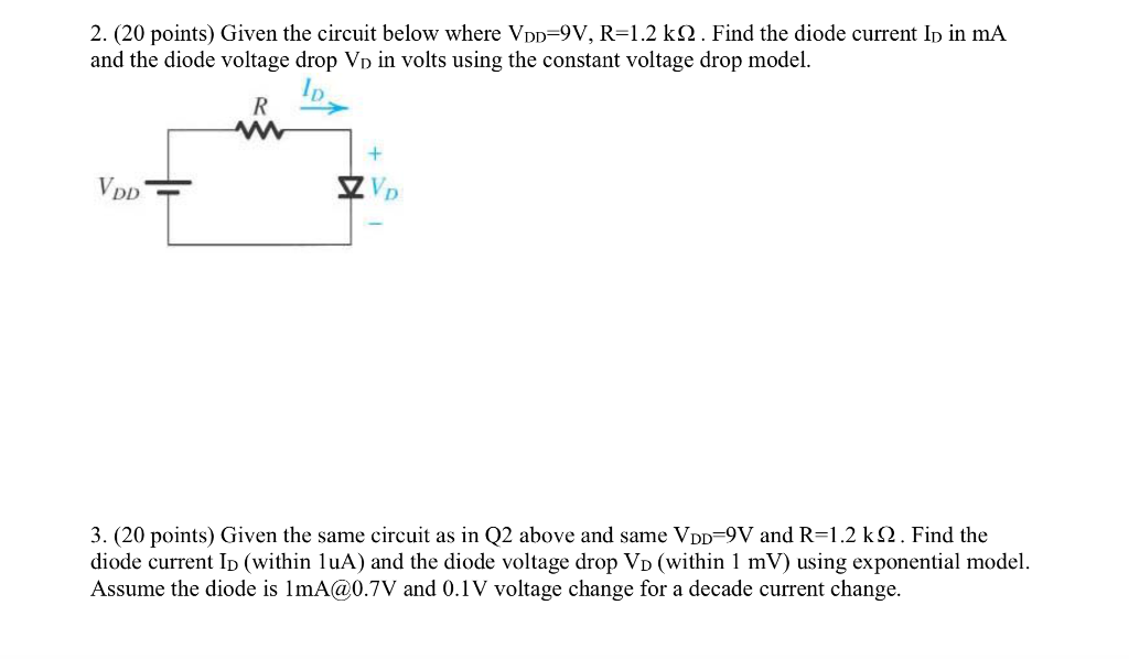 Solved 2. (20 points) Given the circuit below where VoD-9V, | Chegg.com