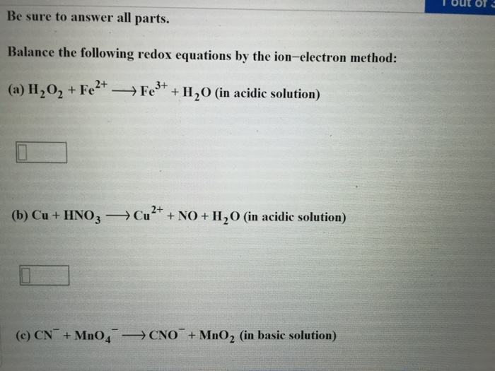 Solved Balance the following redox equations by the | Chegg.com