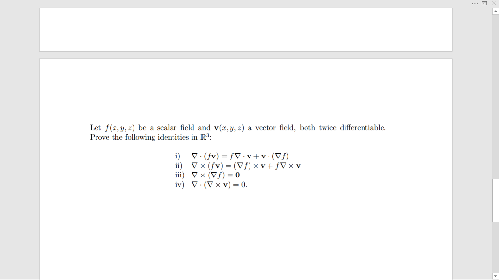 Solved Let f(x, y, z) be a scalar field and v(x, y, z) a | Chegg.com