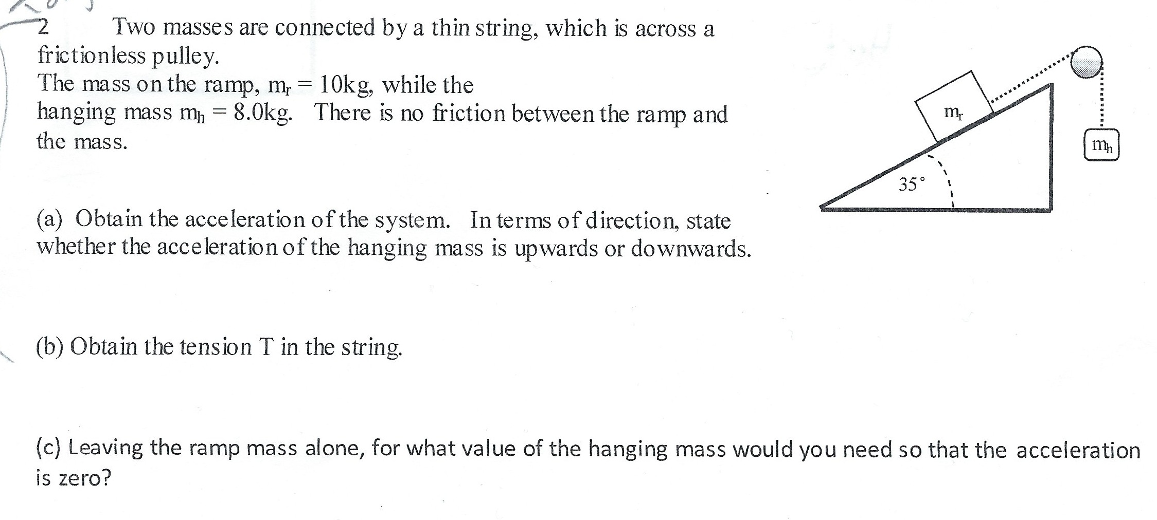 Solved Two masses are connected by a thin string, which is | Chegg.com