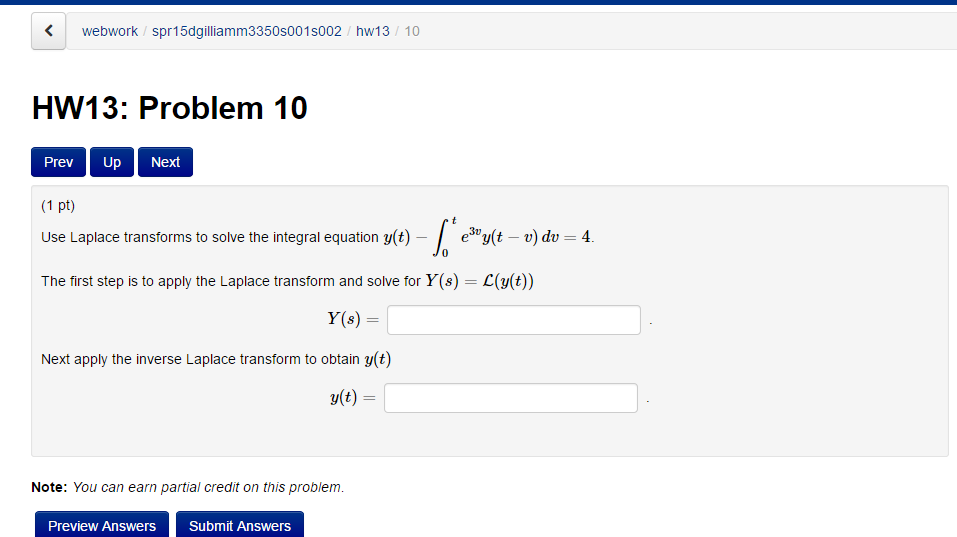 Solved HW13: Problem 10 (1 pt) Use Laplace transforms to | Chegg.com