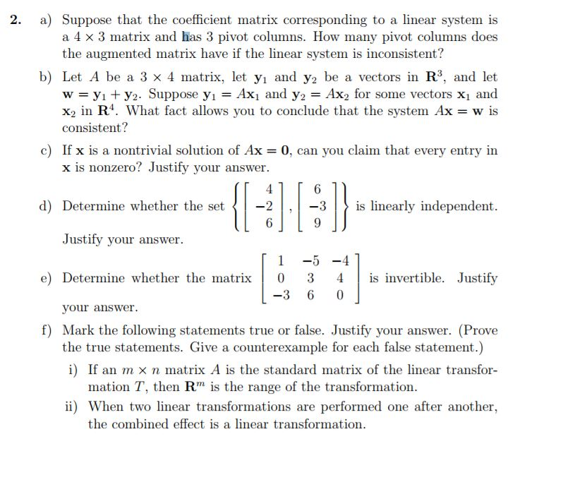 Solved A Suppose That The Coefficient Matrix Corresponding