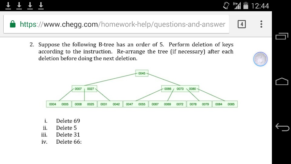 Solved Suppose the following B-tree has an order of 5. | Chegg.com