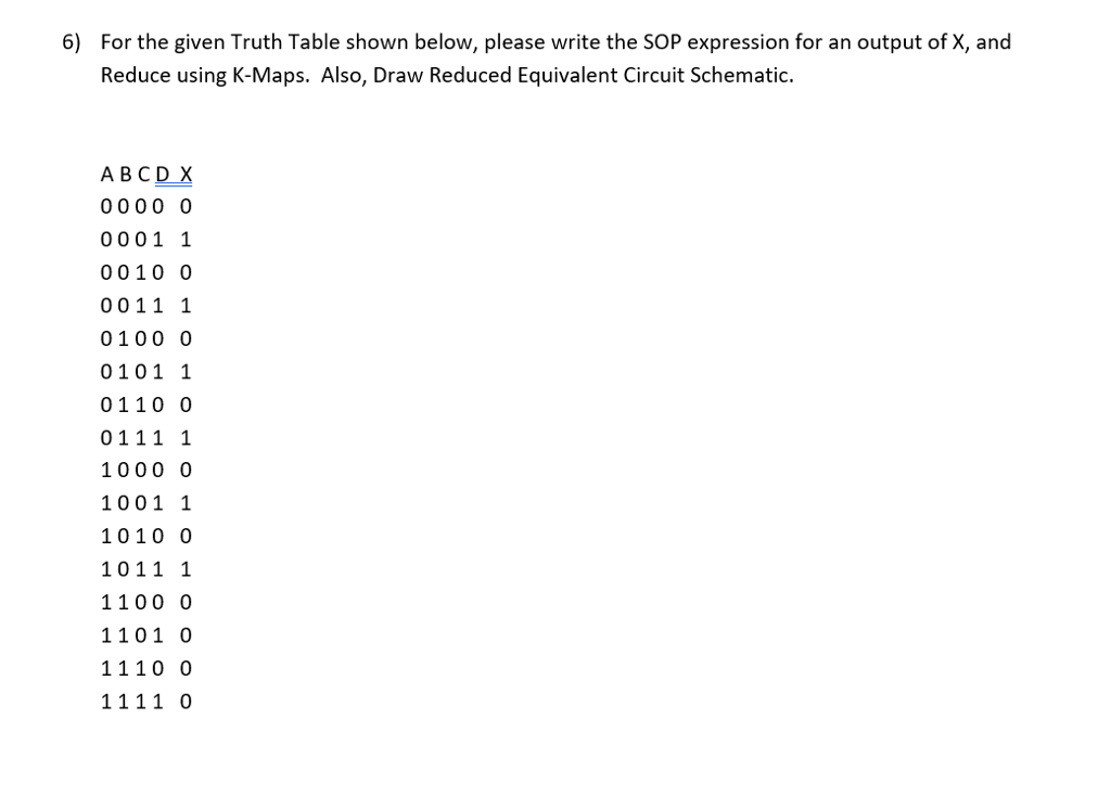 Solved 6) For the given Truth Table shown below, please | Chegg.com