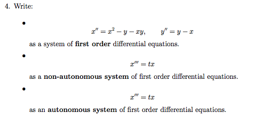 Solved 4. Write c) as a system of first order differential | Chegg.com