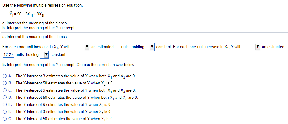 Solved Use the following multiple regression equation. | Chegg.com