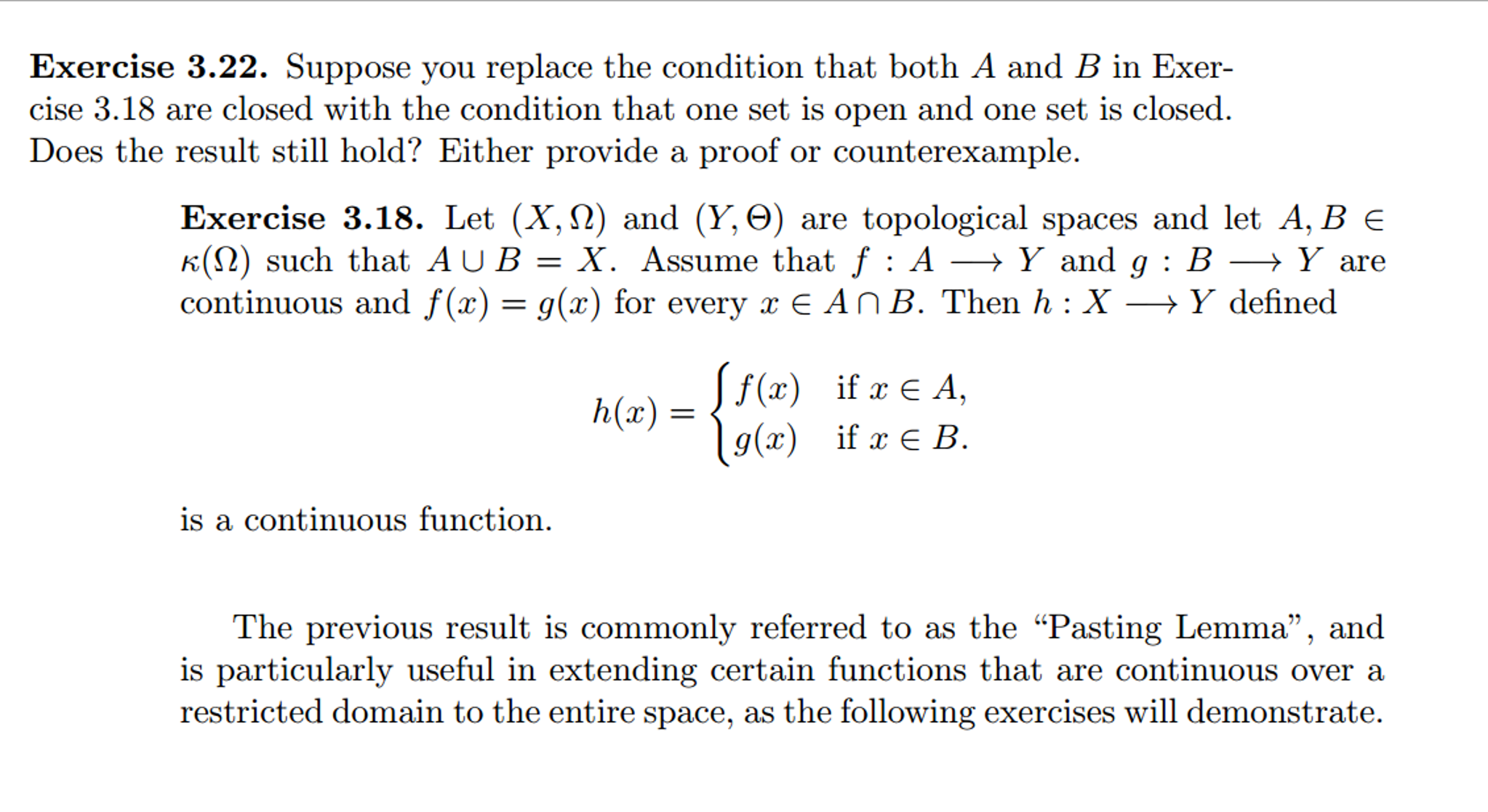 Solved Counterexample showing that the Pasting Lemma doesn't | Chegg.com