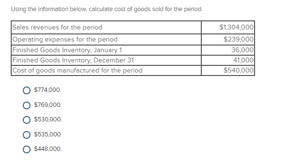 Solved Using the information below, calculate cost of goods | Chegg.com