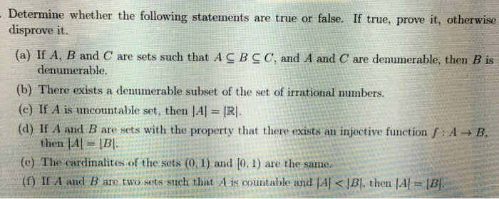 Solved Determine whether the following statements are true | Chegg.com
