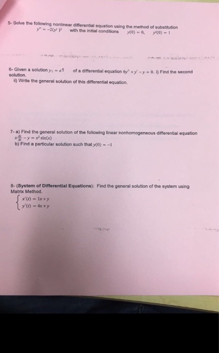 Solved Solve the following nonlinear differential equation | Chegg.com