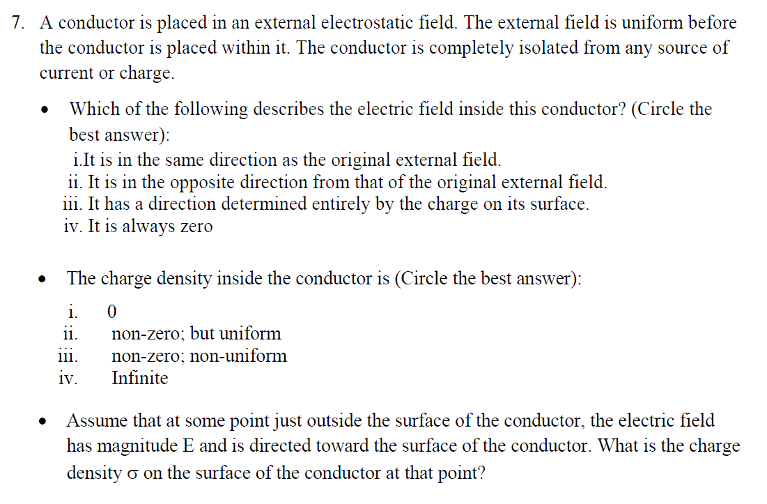Solved A conductor is placed in an external electrostatic | Chegg.com