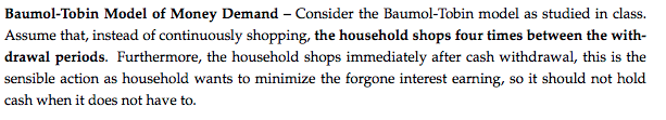 Baumol-Tobin Model of Money Demand Consider the | Chegg.com