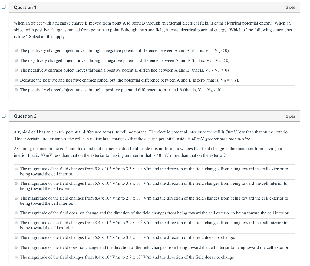 Solved Question 1 2 pts When an object with a negative | Chegg.com
