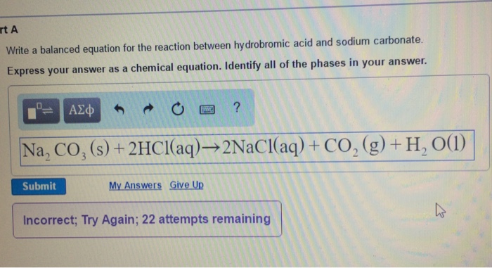 Solved Write A Balanced Equation For The Reaction Between